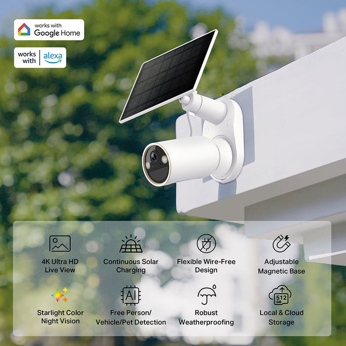 4K Clarity Solar-Powered Battery Security Camera Kit, Magnetic Cam Bas