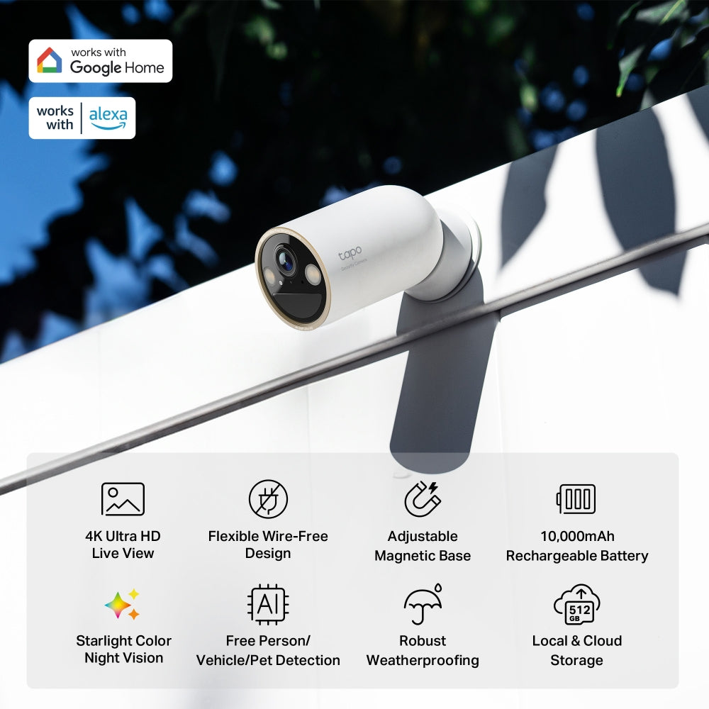 4K Clarity Battery Security Camera, Magnetic Base, Tapo C460